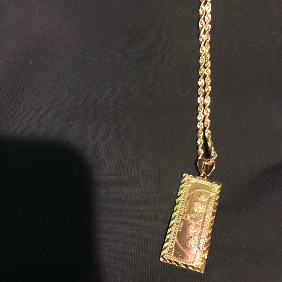 Accessories | 1k Gold Chain 100 Dollar Bill Pendant | Poshmark